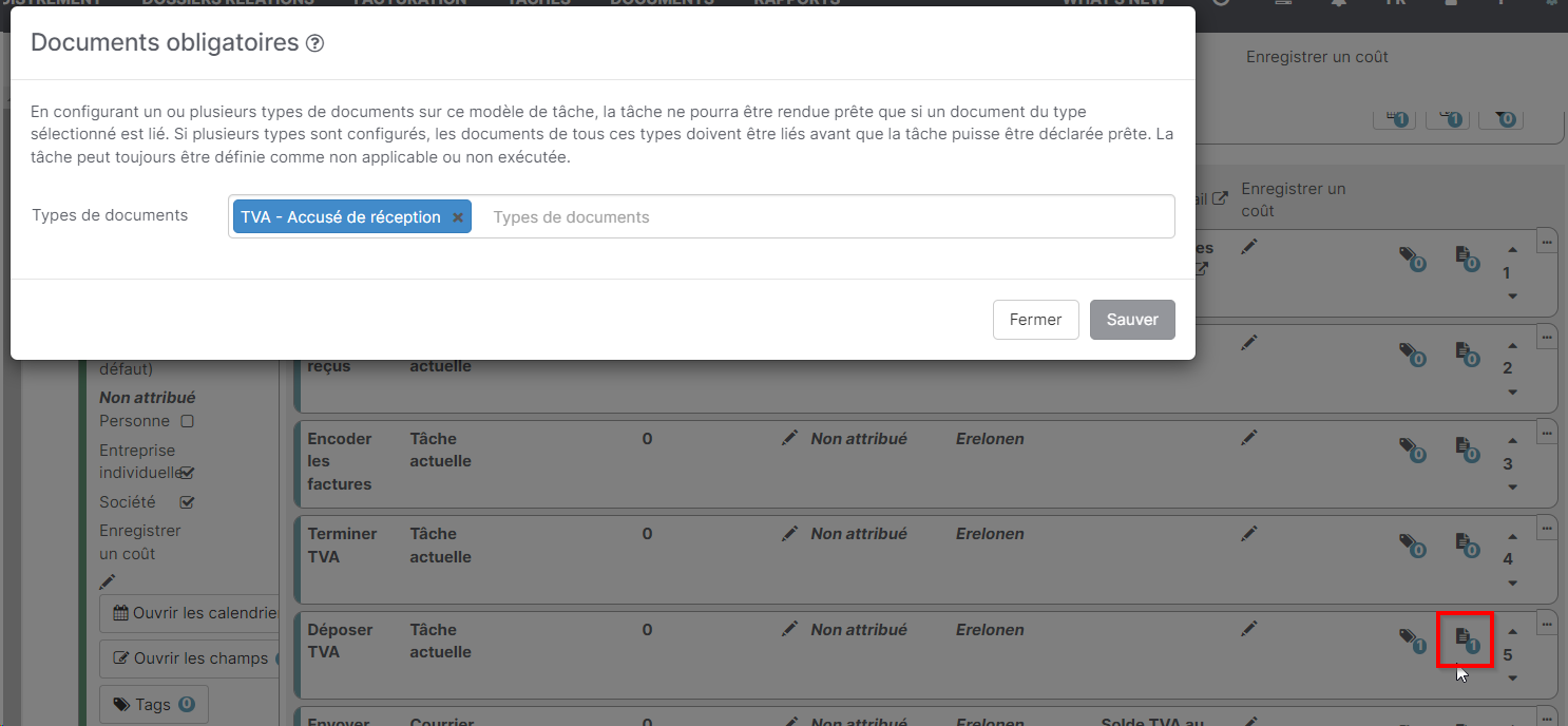 Tâche - documents obligatoires – AdminPulse