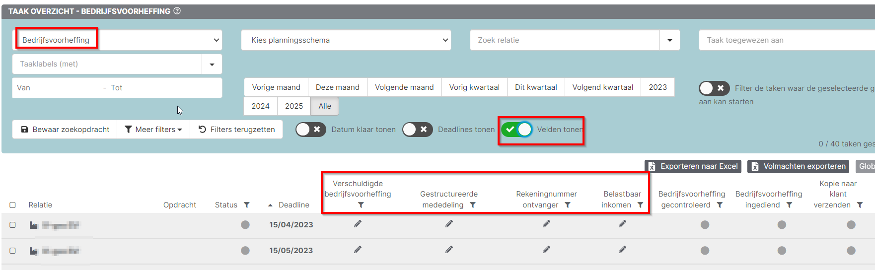 Taaksjabloon - Bedrijfsvoorheffing – AdminPulse
