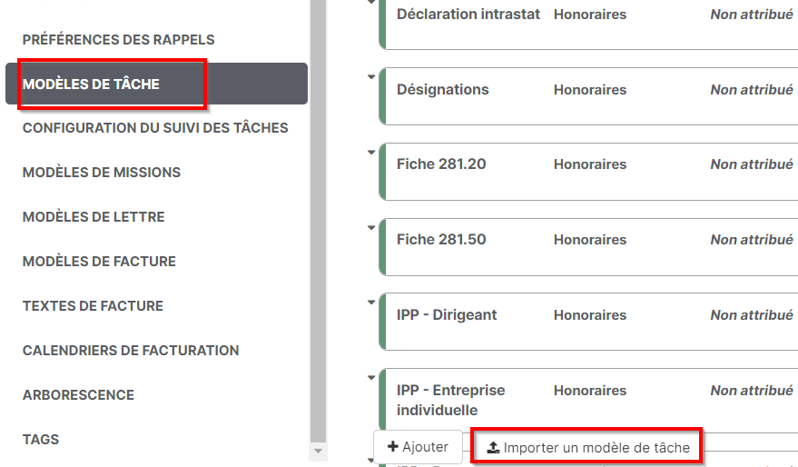 Modèle de tâche - déclaration au précompte professionel – AdminPulse
