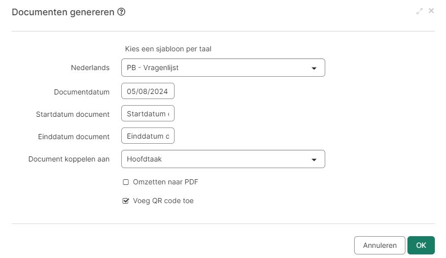 Taak documentgeneratie – AdminPulse