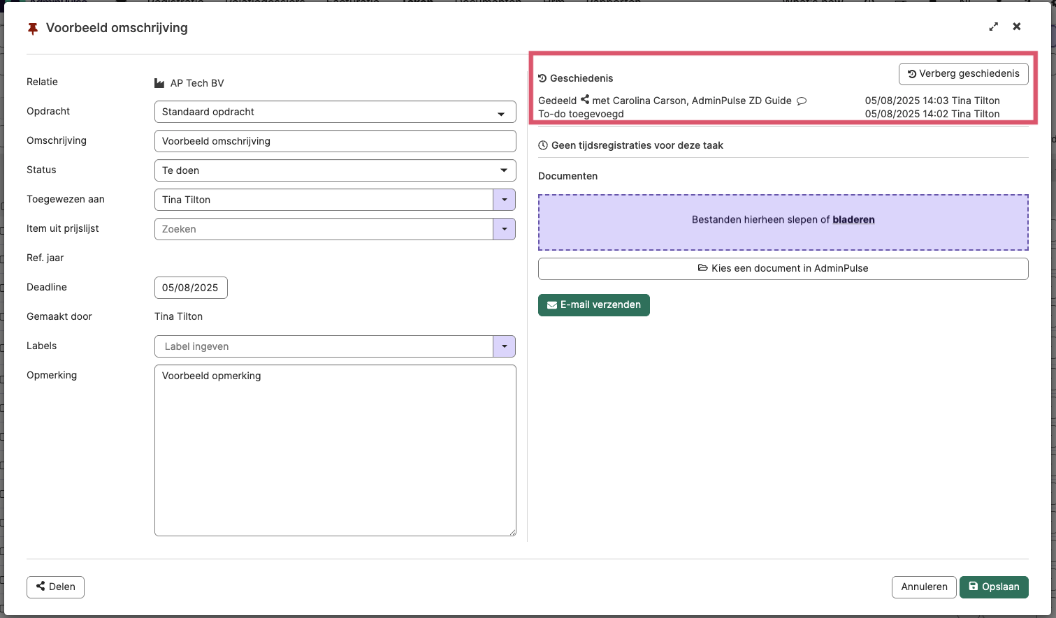 Hoe een taak/to-do/interactie/document delen met een collega – AdminPulse NL