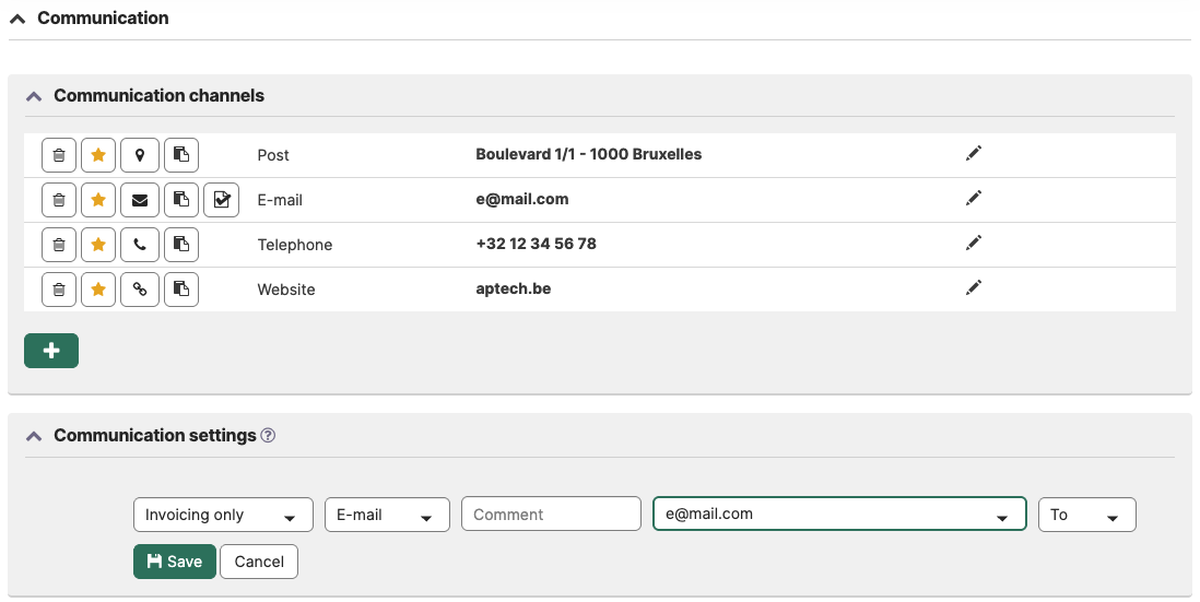 Communication settings per relation – AdminPulse