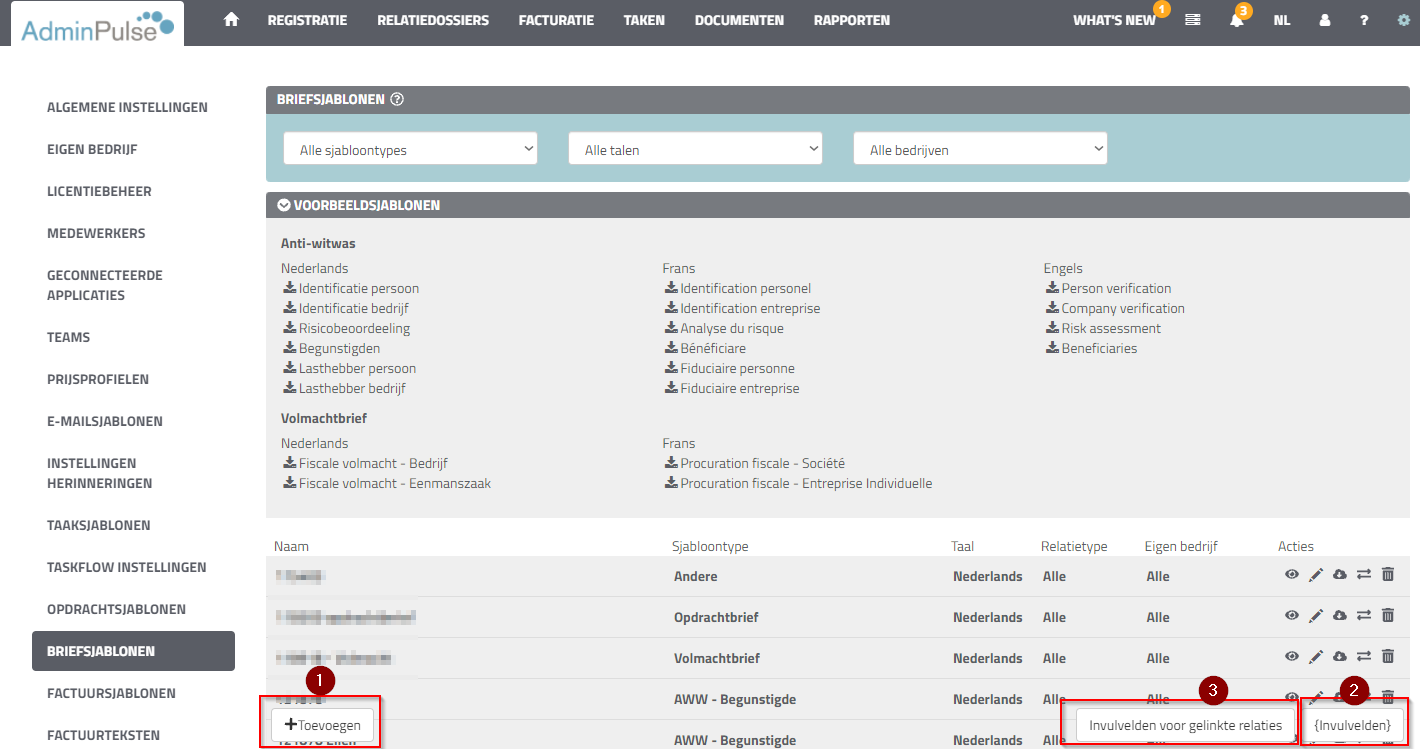 Briefsjablonen - Documentgeneratie – AdminPulse